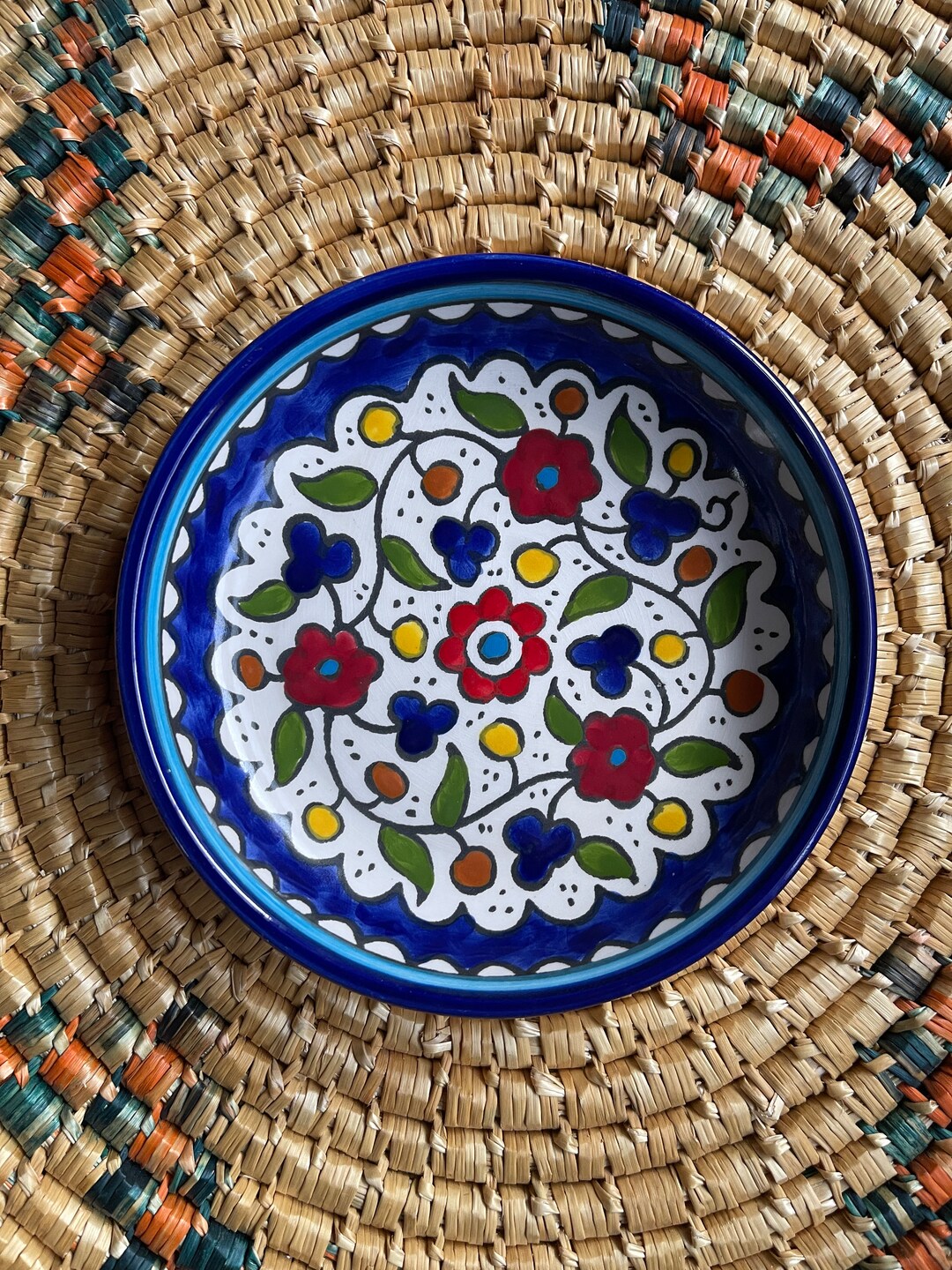 Palestine Pottery Round Flat Edged Plates 13 Cm.ceramic Handmade in ...
