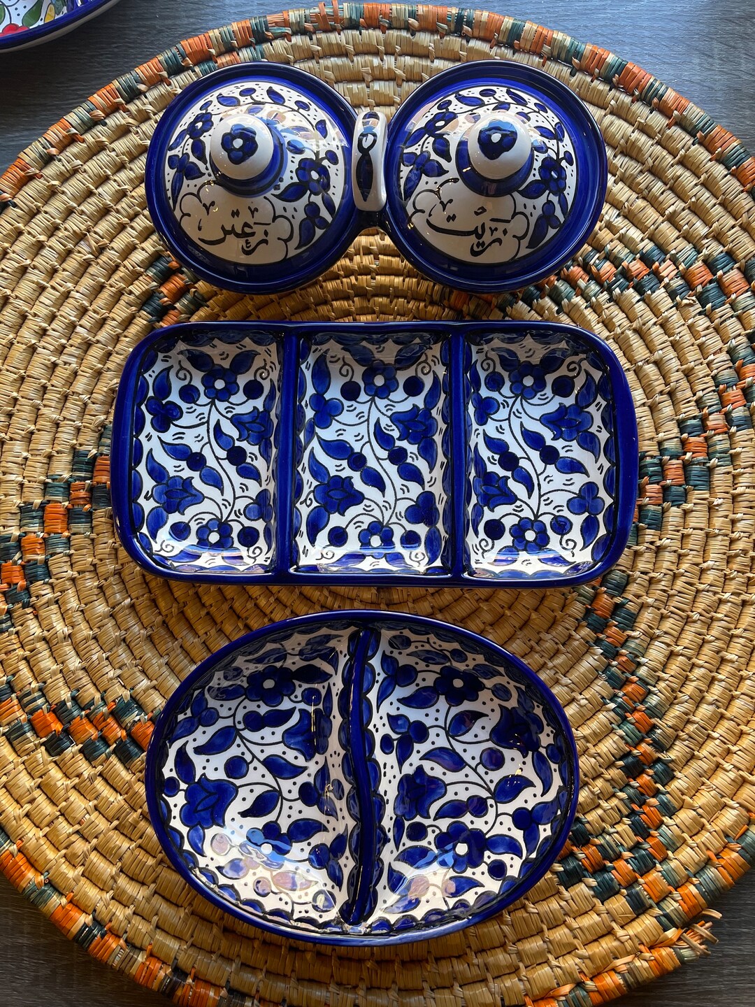 Palestinian Pottery Mixed Set Zeit & Zatar, Long Divided Plate, and ...