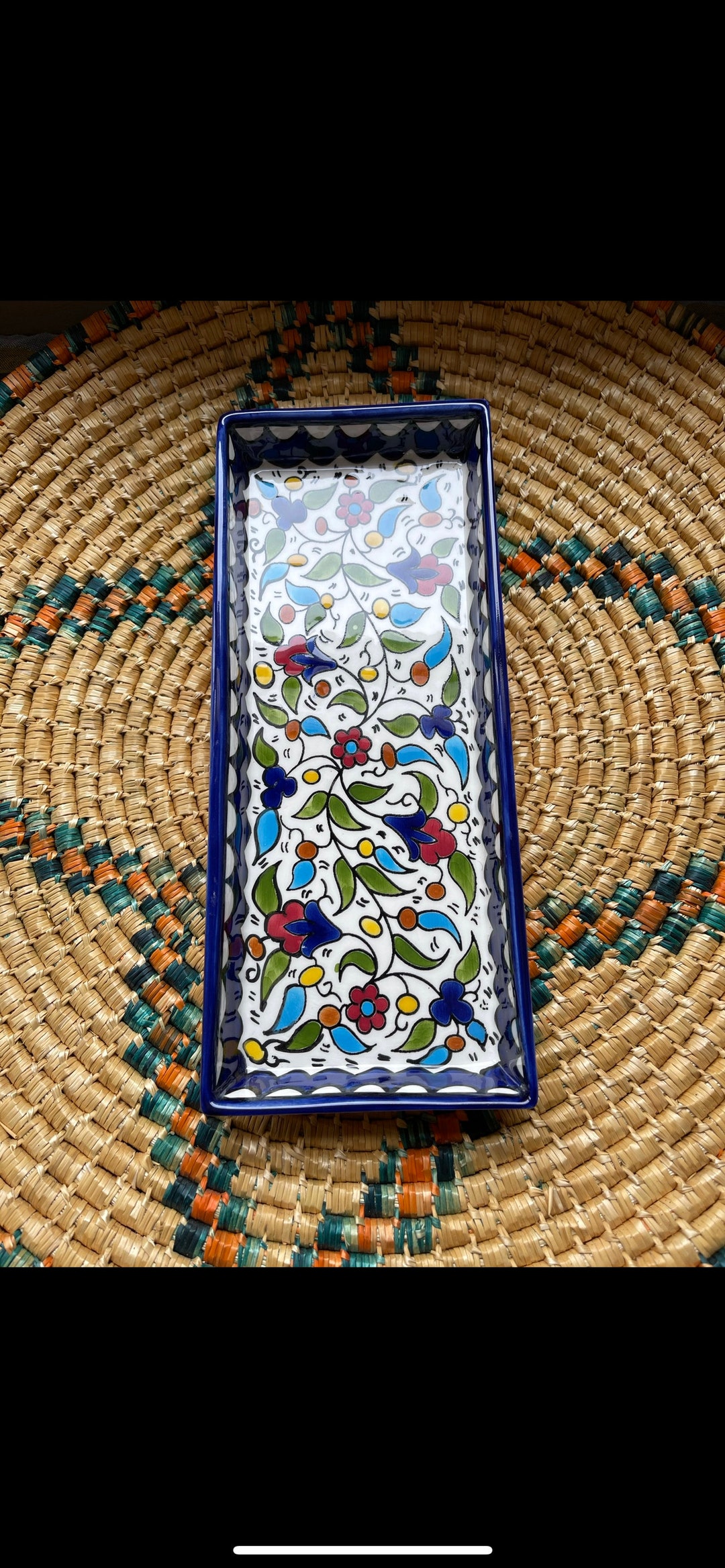 Rectangular Platter Ceramic Handmade & Hand Painted Blue 32x14 Cm Made ...