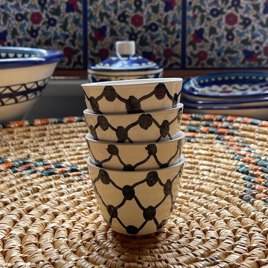 Palestine Kuffiyeh Pottery Coffee Cups Set of 4 Ceramic Handmade in ...