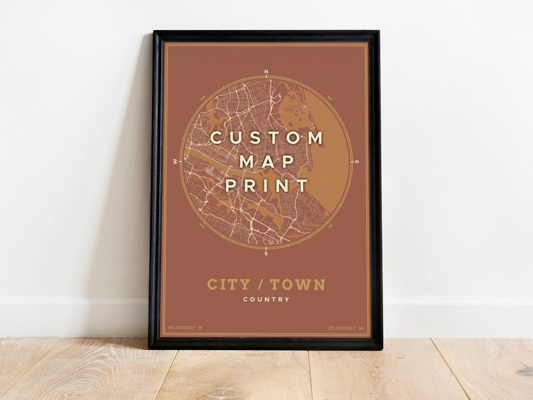 CUSTOM Vintage City Map Poster With Coordinates (hi-res Custom Giclée ...