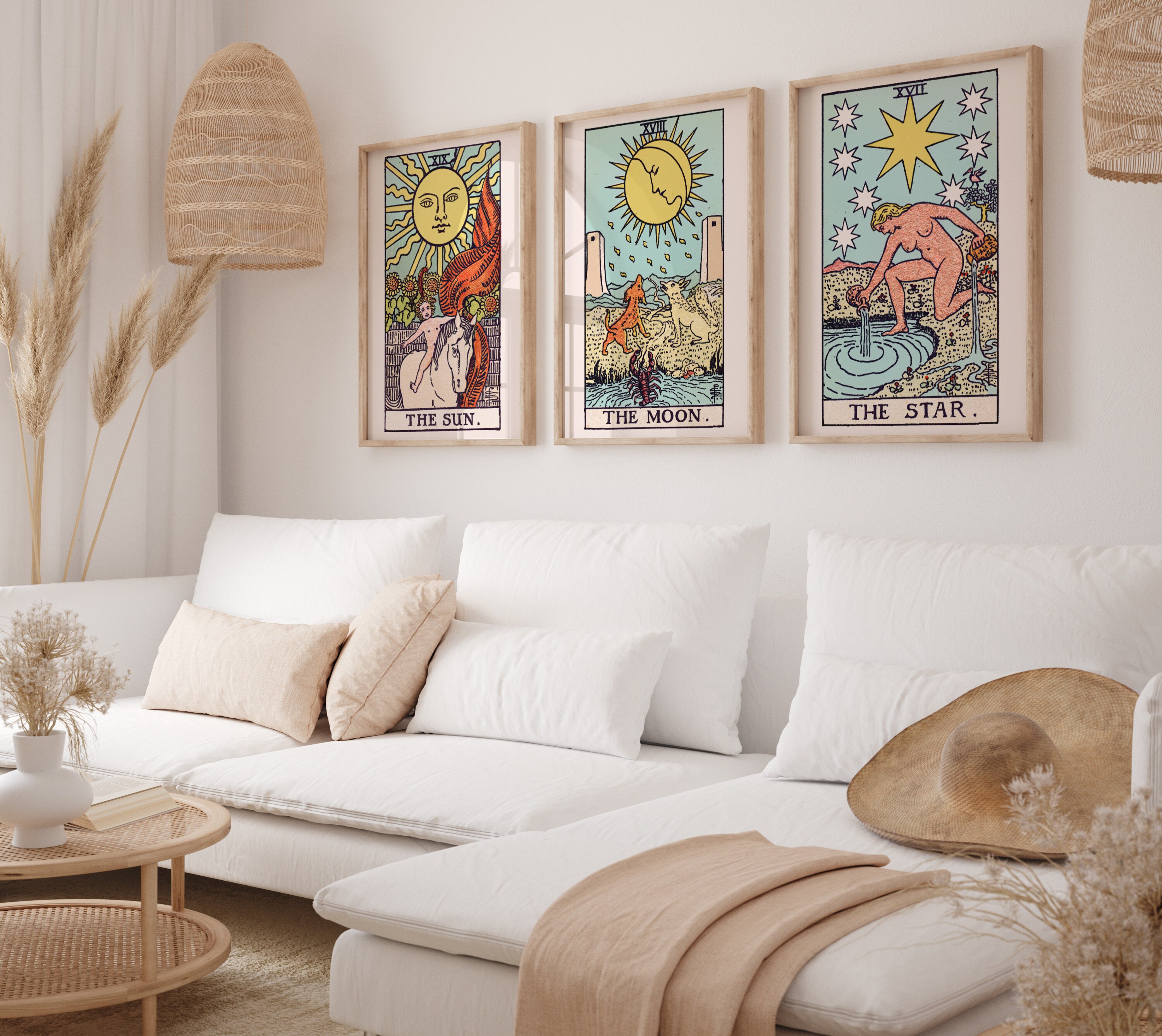 Set of 3 Tarot Prints: the Sun, Moon & Star (giclée Art Prints of ...