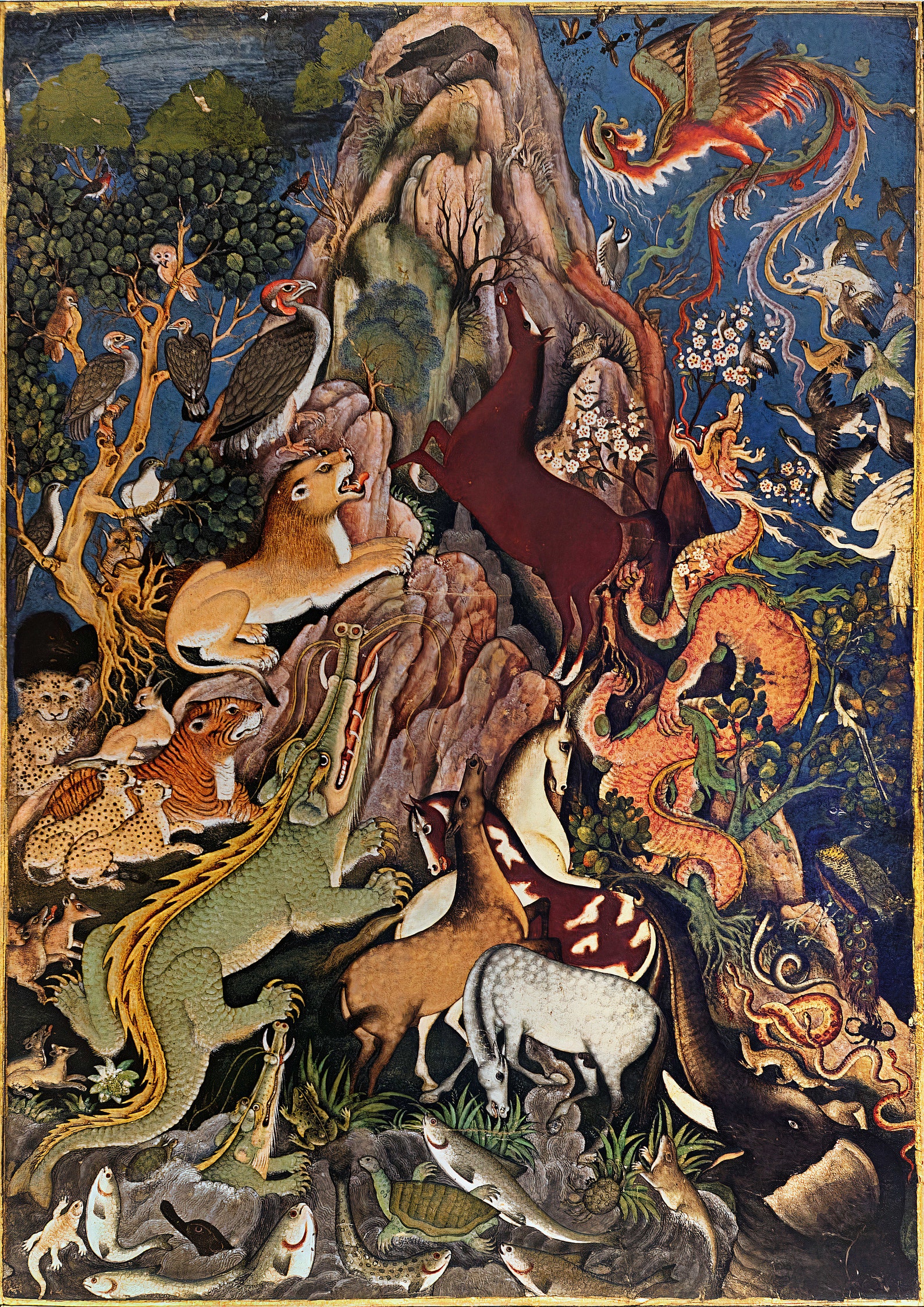 The Wise Crow Addresses the Animals (traditional Indo Persian Miniature ...