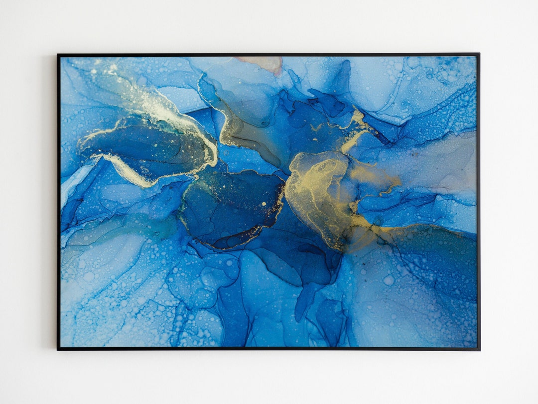Blue & Gold Abstract Art (hi-res Giclée Art Print for Home / Wall Decor ...