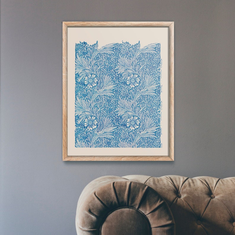 WILLIAM MORRIS Blue Marigold fabric / Textile Art A4 A3 A2 - Etsy