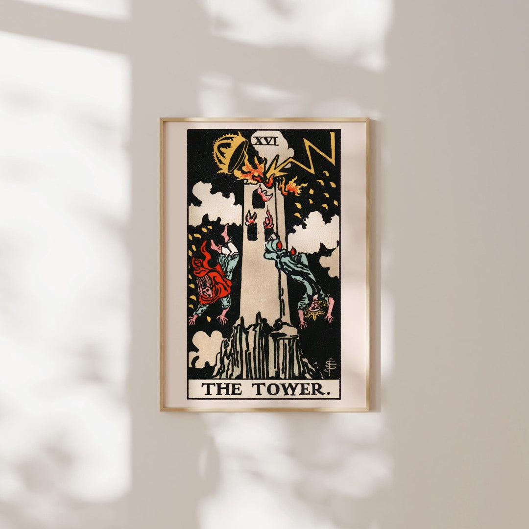 Tarot Print: XVI the Tower (premium Giclée Art Print of Vintage Tarot Card) Antique Spiritual ...