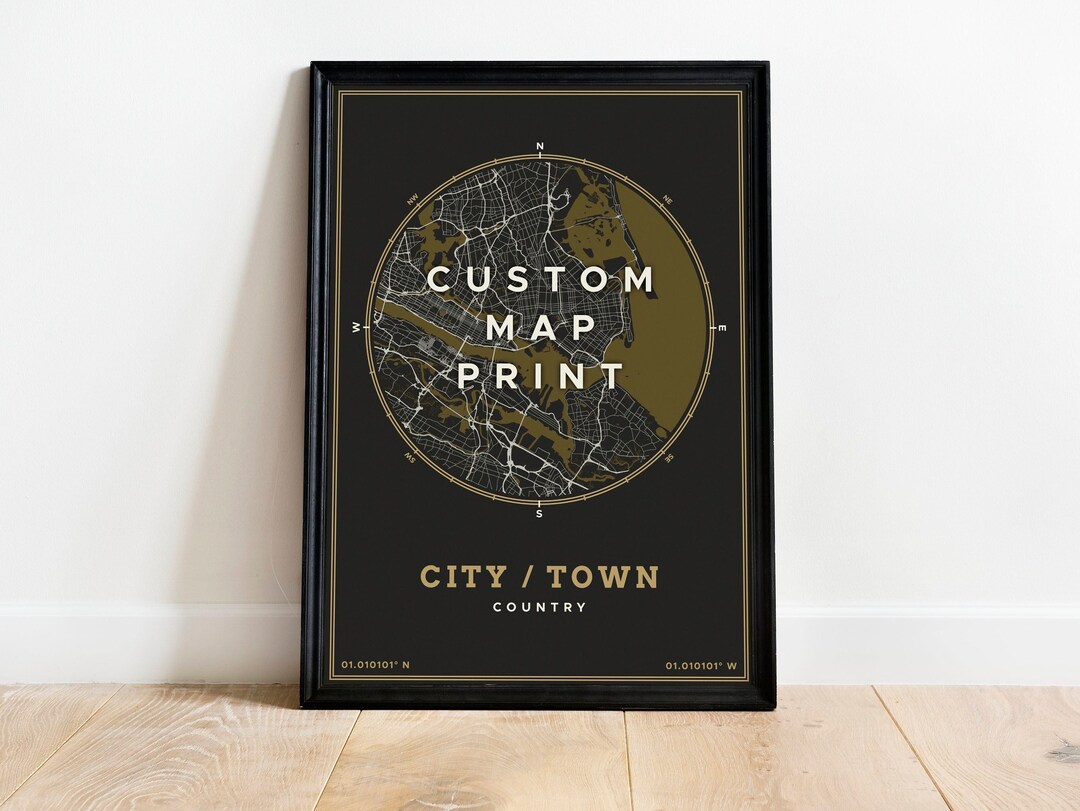 CUSTOM Vintage City Map Poster With Coordinates (hi-res Custom Giclée ...