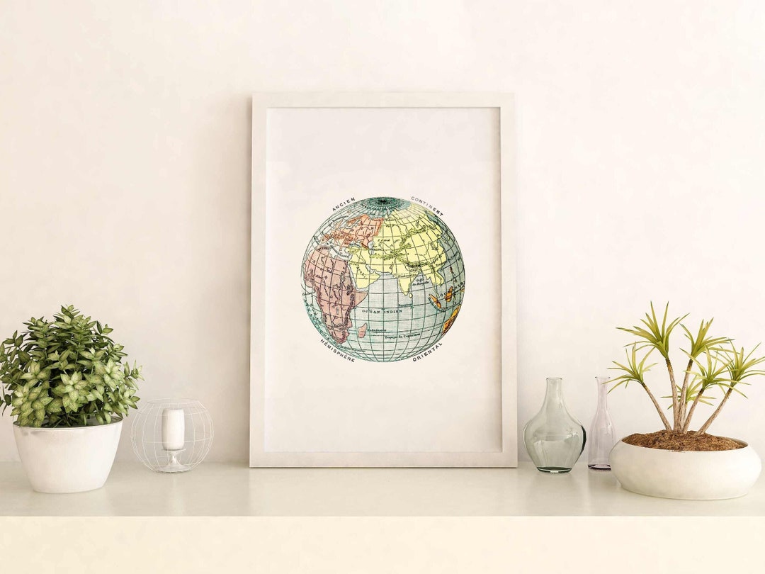 World Atlas (vintage Globe Map Poster) Hi-res Giclée Art Print, Also ...