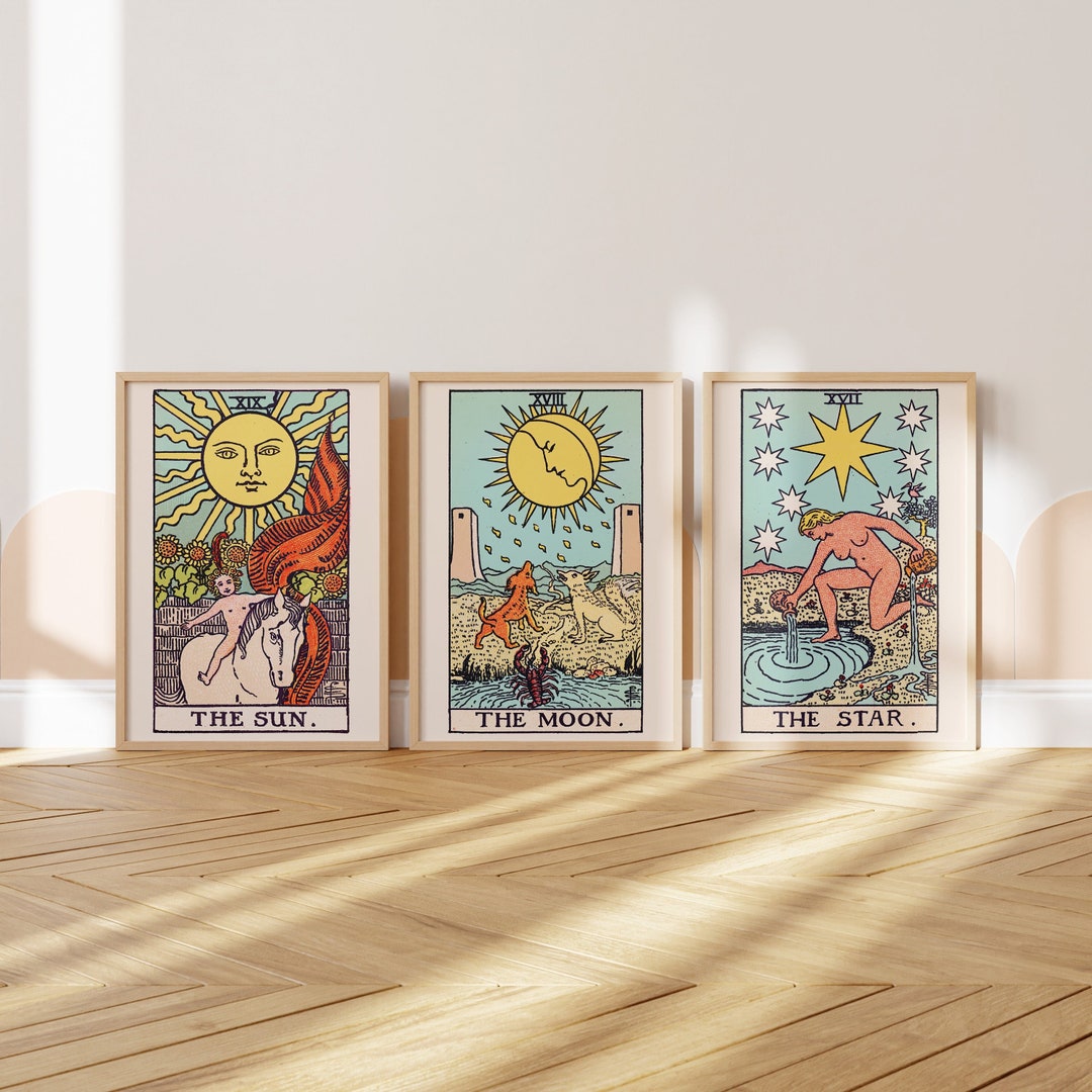 Set of 3 Tarot Prints: the Sun, Moon & Star (giclée Art Prints of Vintage Tarot Cards) Astrology ...