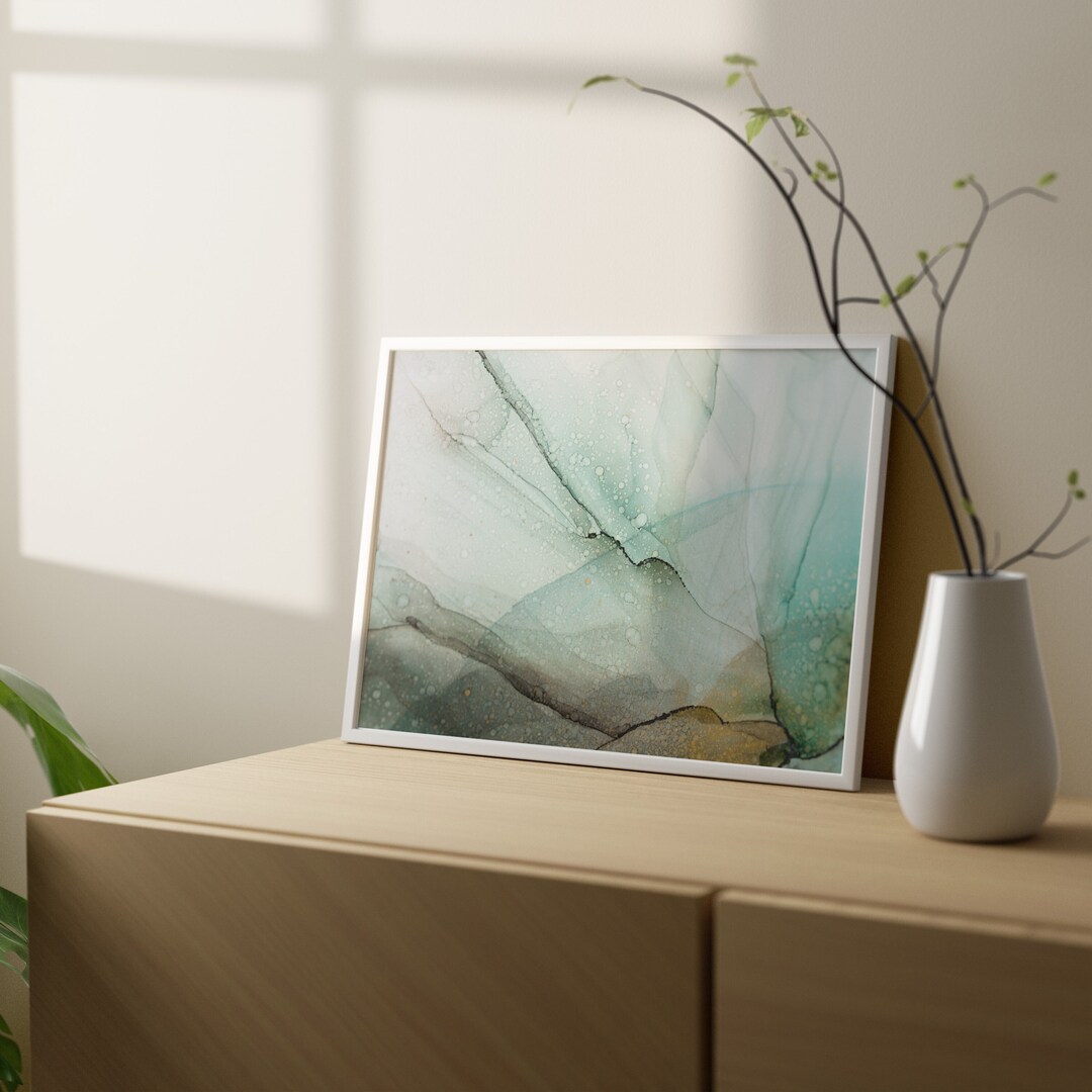 Earth Tone Abstract Art (hi-res Green / Blue Giclée Art Print for Home ...