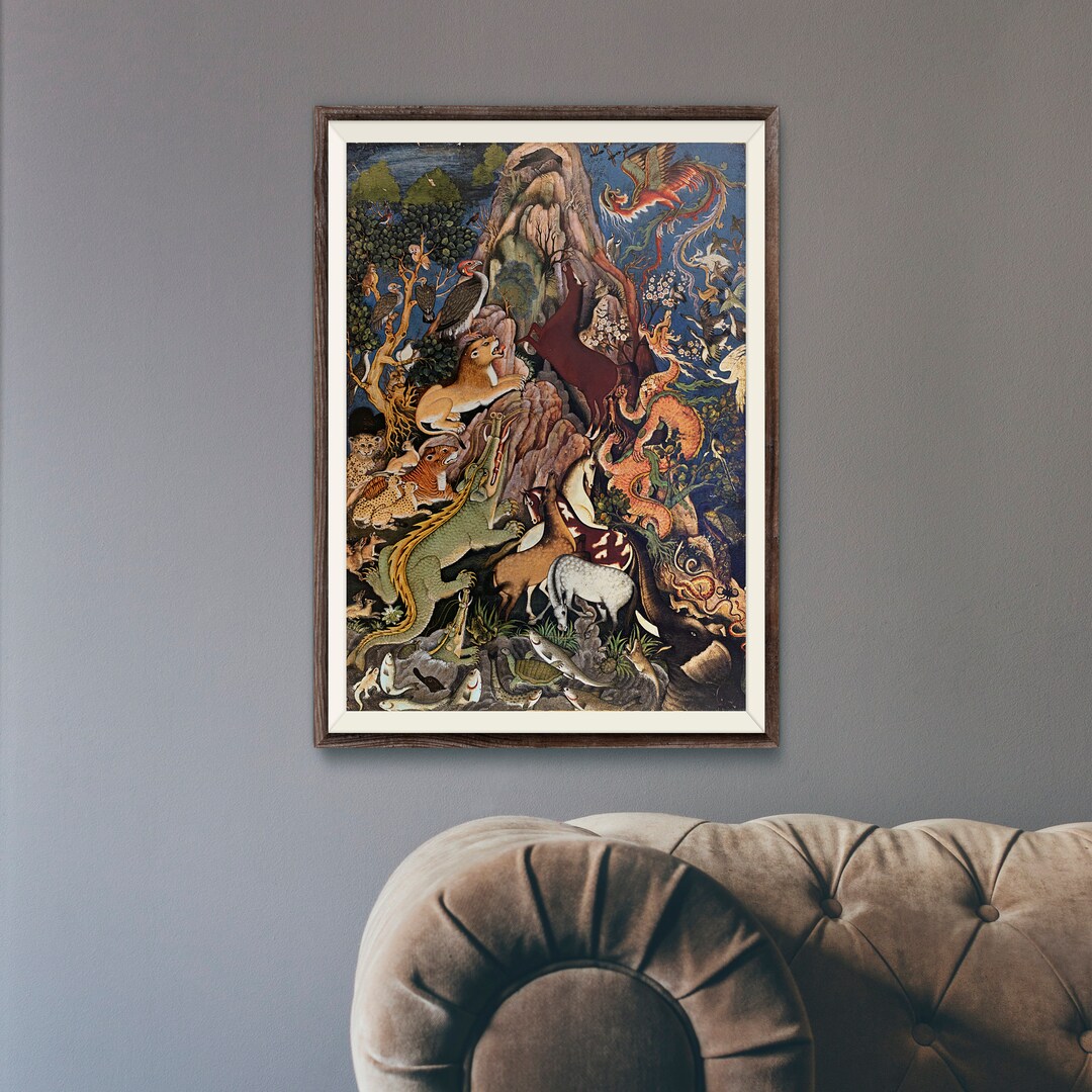 The Wise Crow Addresses the Animals (traditional Indo Persian Miniature ...