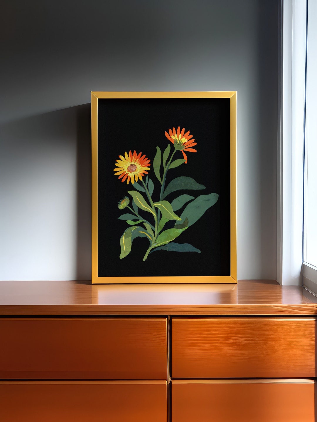 Botanical Art: Marigold Flower premium Giclée Art Print of Floral Art ...