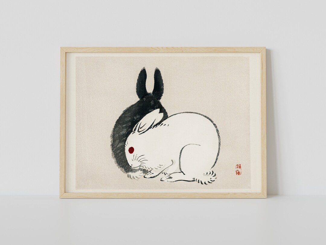 Japanese Art: Black & White Rabbits by Kono Bairei (premium Giclée Art ...