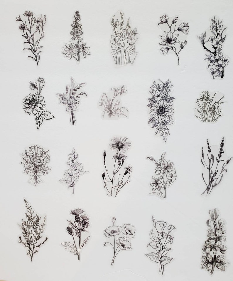 40pcs Flower Transparent Stickers Flower Plant Stickers - Etsy