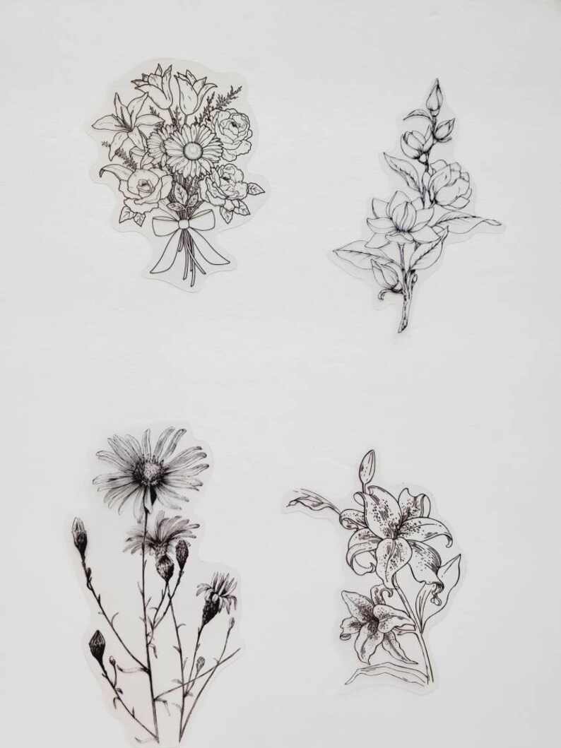 40pcs Flower Transparent Stickers Flower Plant Stickers - Etsy