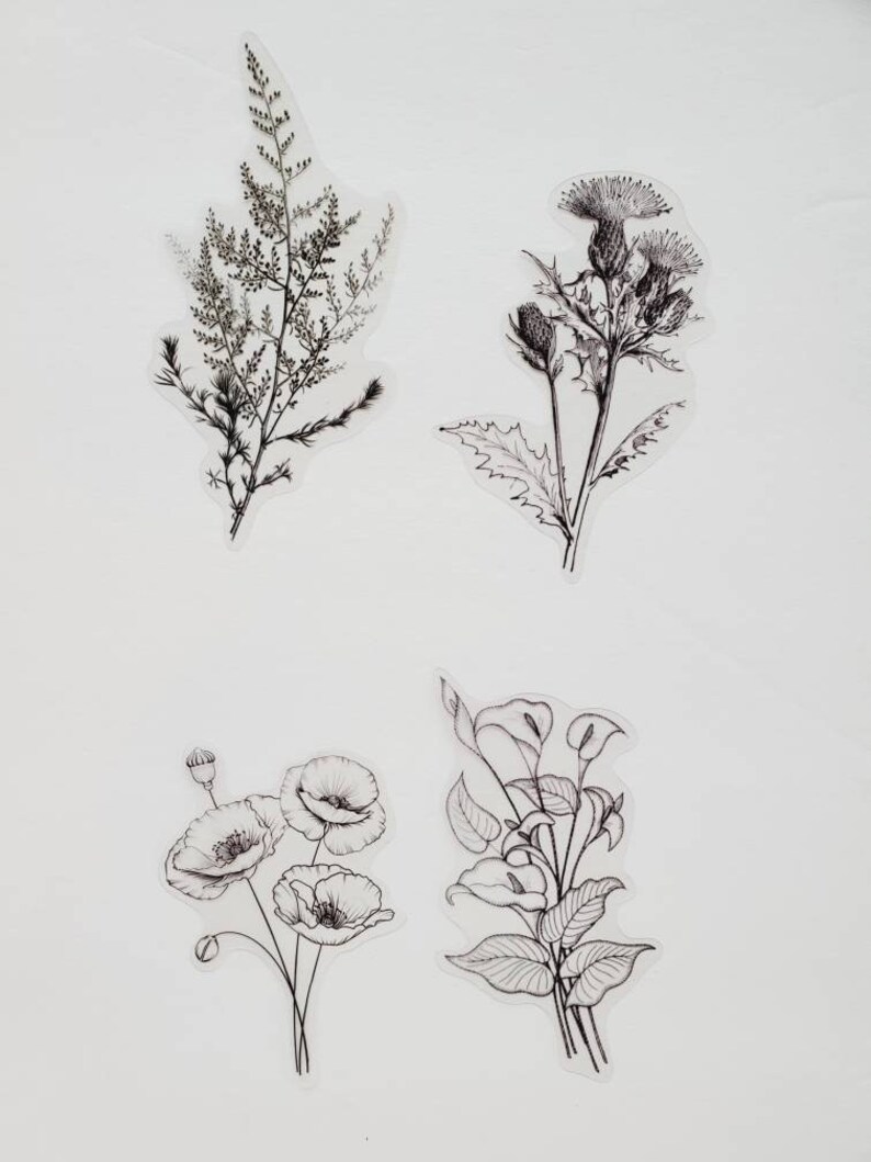 40pcs Flower Transparent Stickers Flower Plant Stickers - Etsy