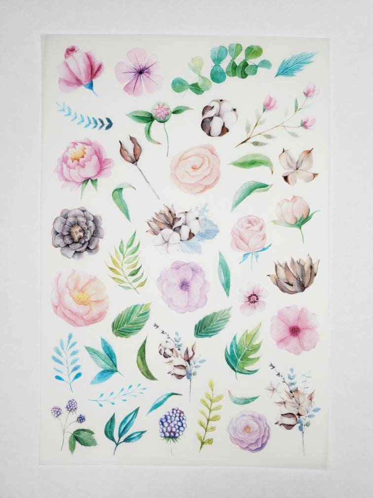 4 sheets Rub on Transfer flower stickers inspirational | Etsy