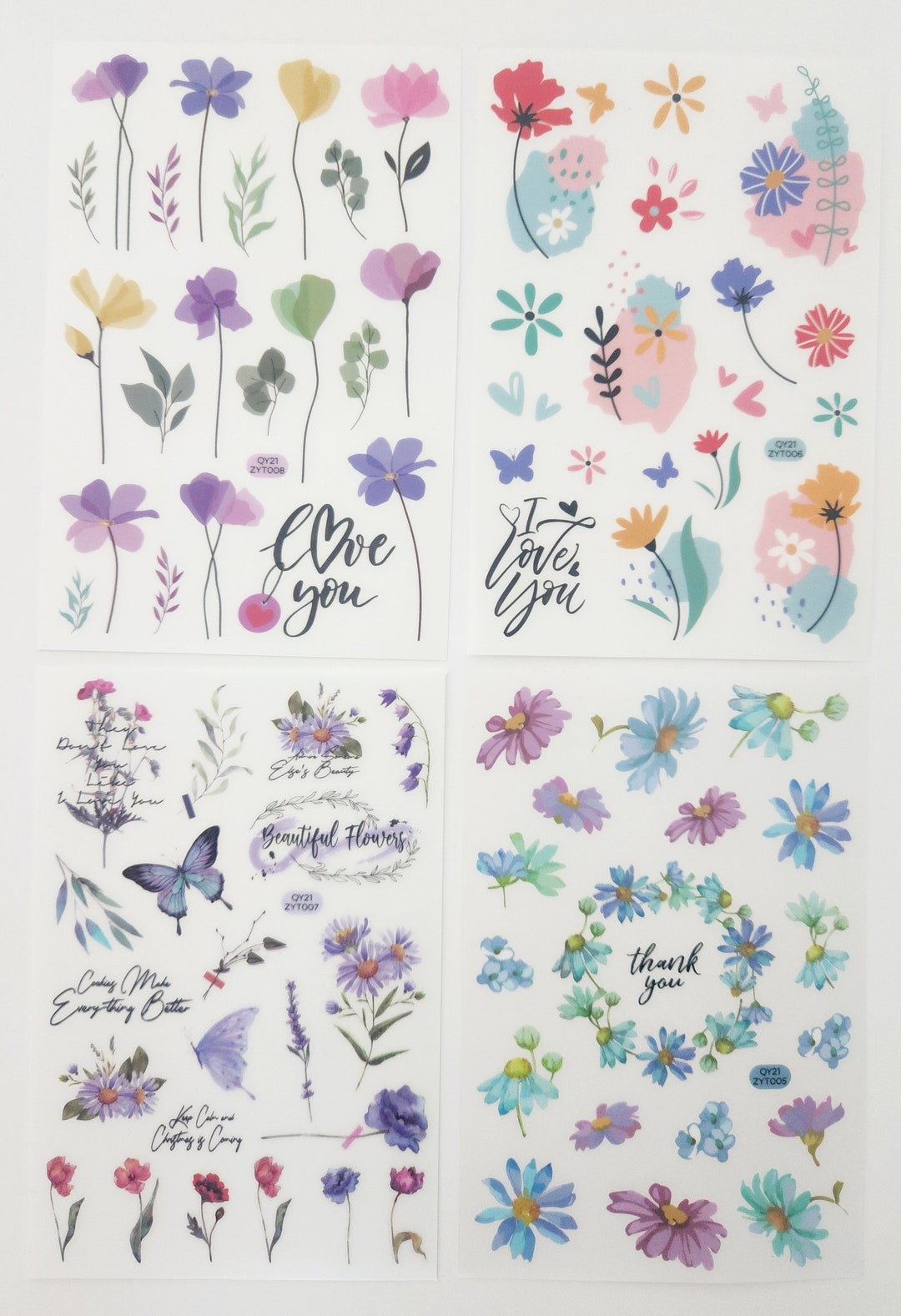 4 Sheets Rub on Transfer Flower Stickers Butterfly Inspirational ...