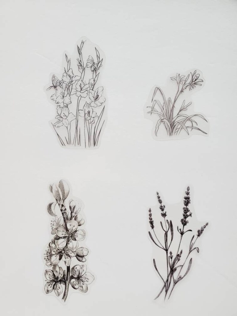 40pcs Flower Transparent Stickers Flower Plant Stickers - Etsy