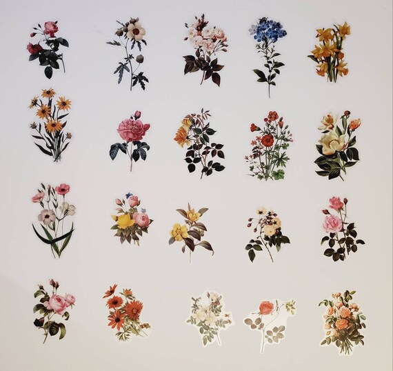 40pcs Flower Transparent Stickers Flower Stickers Decorative Scrapbooking Plant Stickers Junk Journal Embellishment Stickers Clear Stickers Etsy