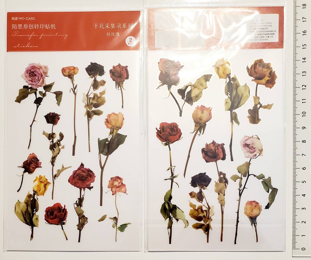2 Sheets Rub on Transfer Roses Stickers Scrapbooking Cardmaking Junk ...