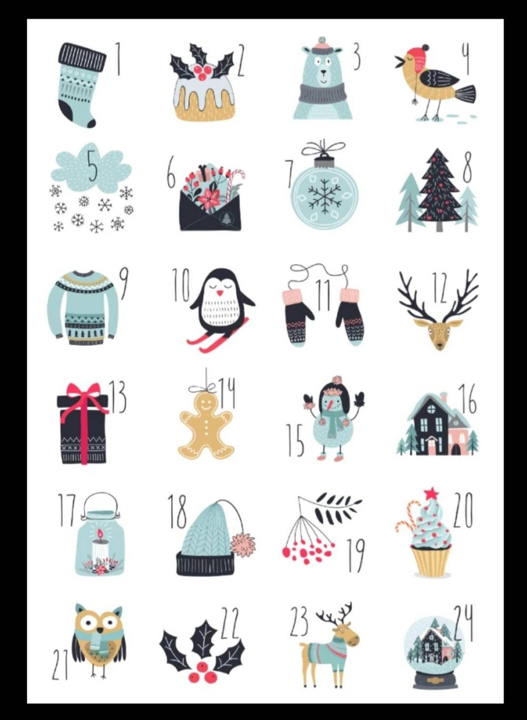 Christmas Advent Stickers 1-24 Advent Christmas Calendar Stickers 45mm ...