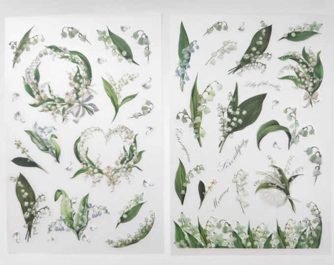2 Sheets Rub on Transfer Flower Stickers Leaves Eucalyptus Scrapbooking ...