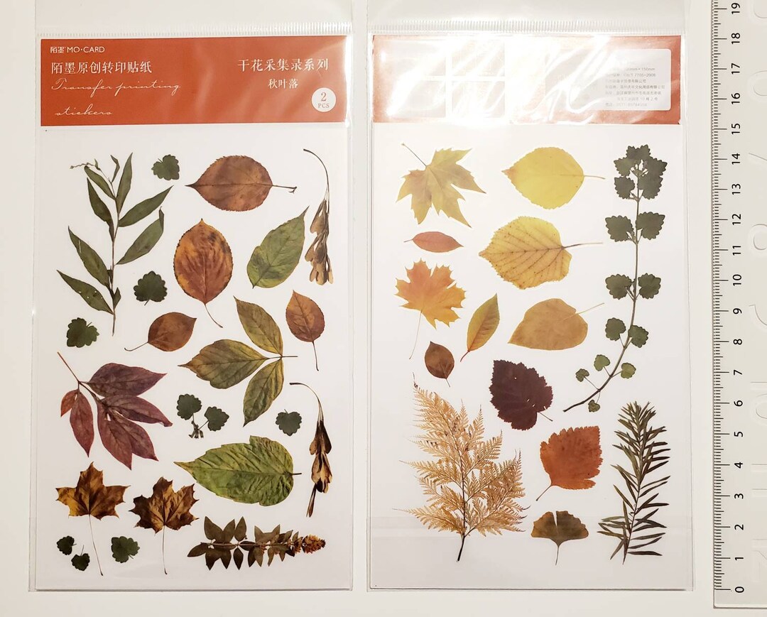 2 Sheets Rub on Transfer Leaves Stickers Scrapbooking Cardmaking Junk ...