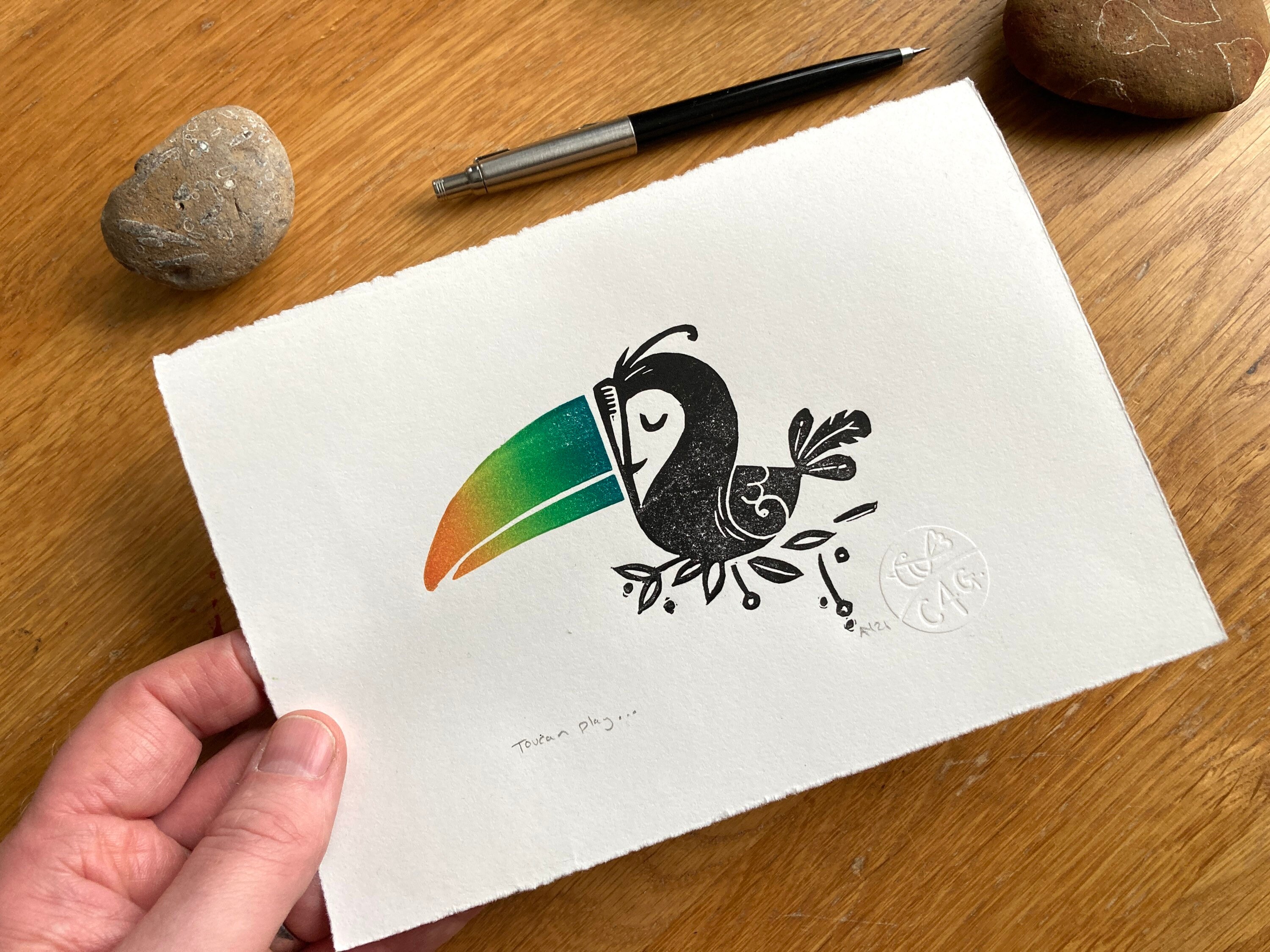 Toucan Handprinted Linocut Print Colourful Toucan Bird & | Etsy