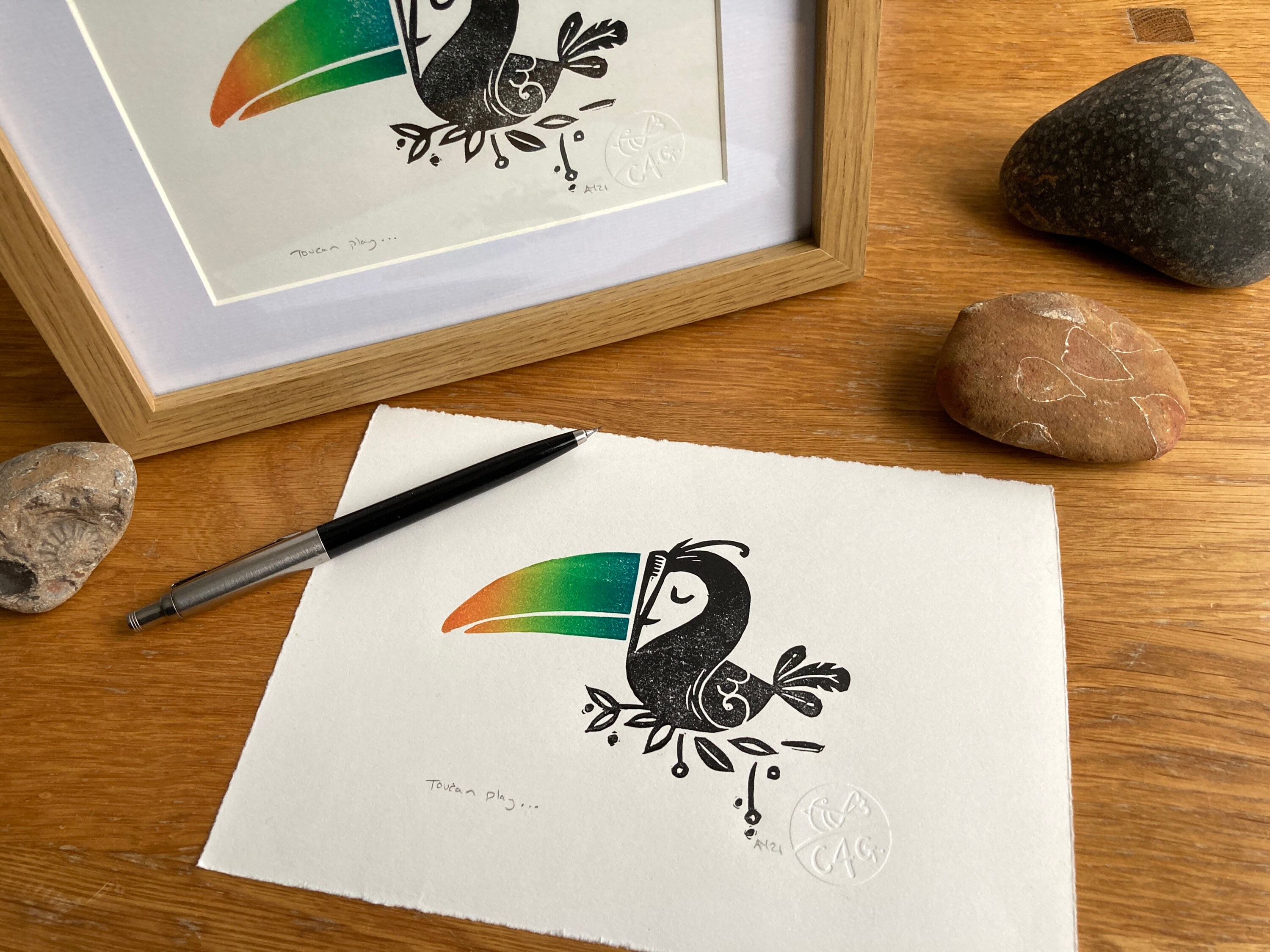 Toucan Handprinted Linocut Print Colourful Toucan Bird & - Etsy