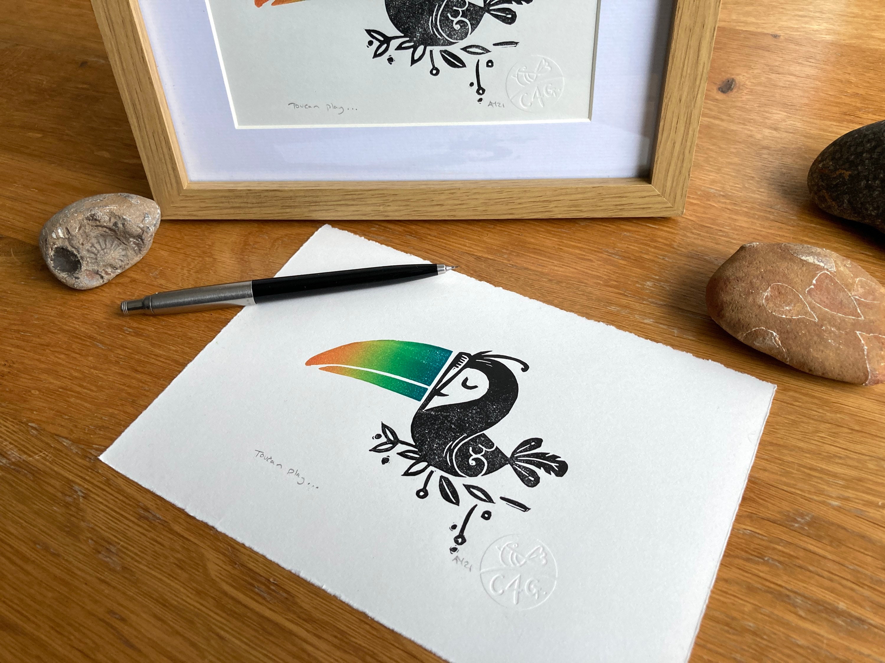 Toucan Handprinted Linocut Print Colourful Toucan Bird & - Etsy