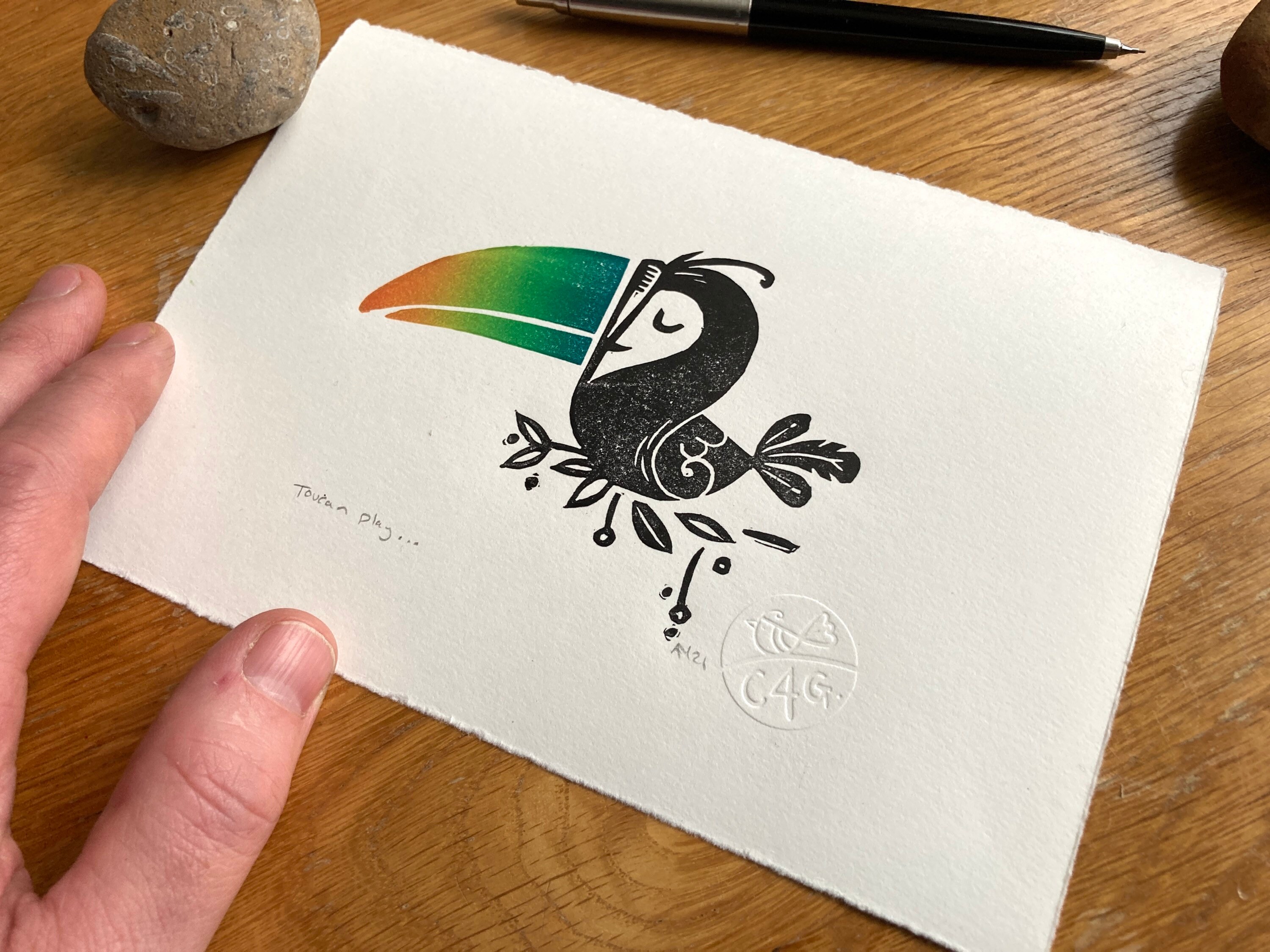 Toucan Handprinted Linocut Print Colourful Toucan Bird & | Etsy