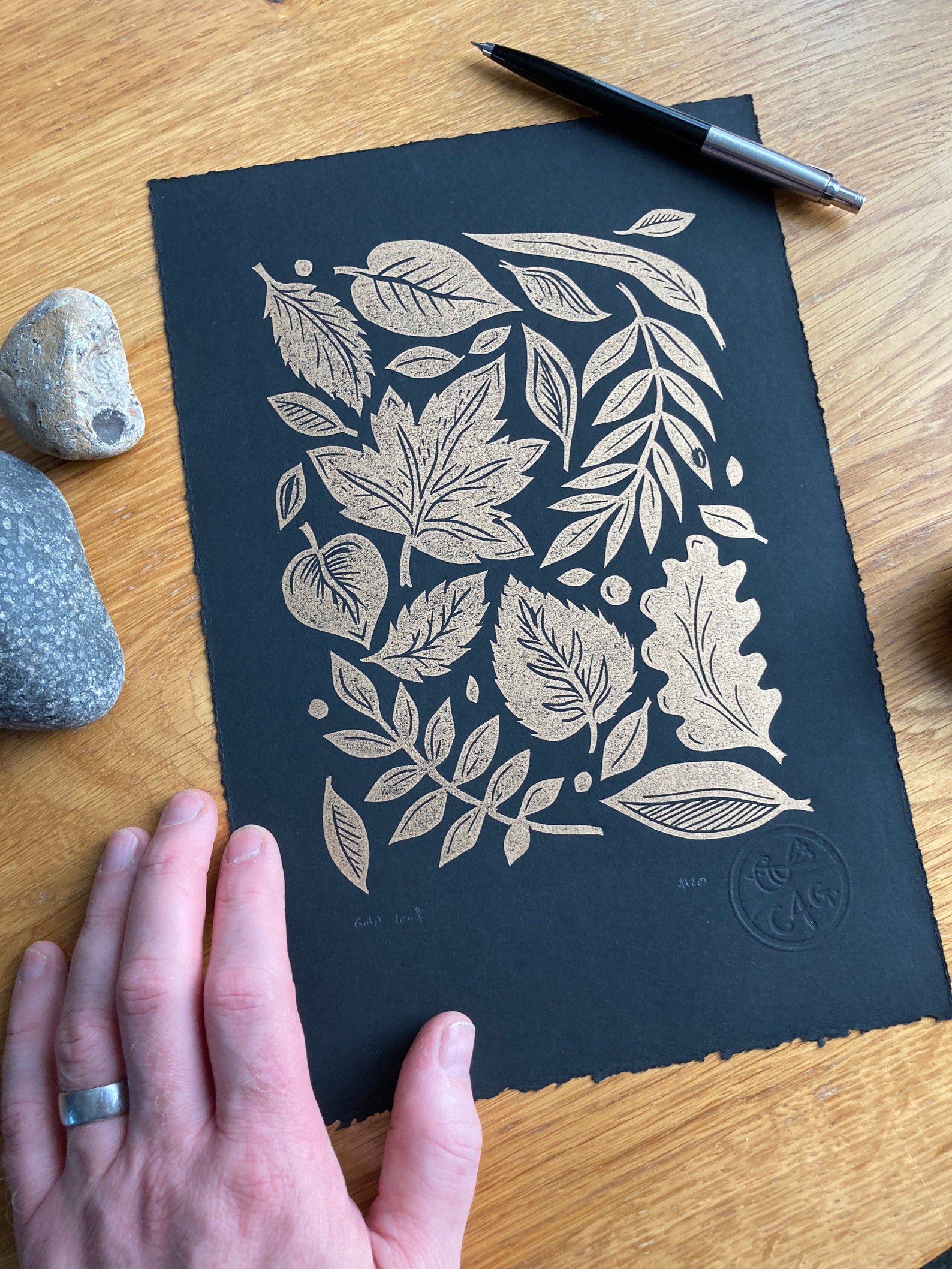 Gold Leaf autumnal Leaves Linocut Print Handmade Art - Etsy UK