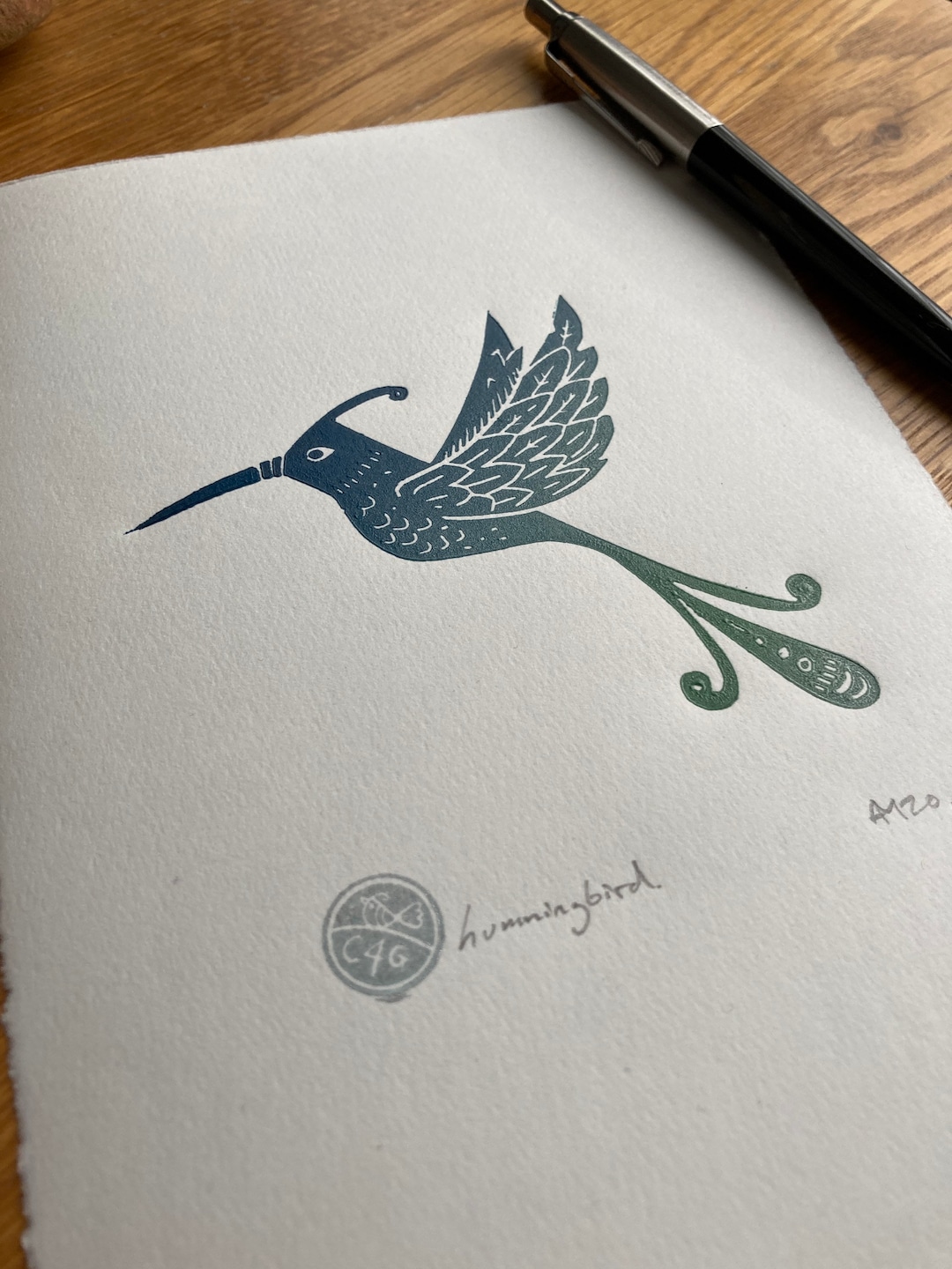 Hummingbird Handprinted Linocut Print - Contemporary Print - Home Decor ...