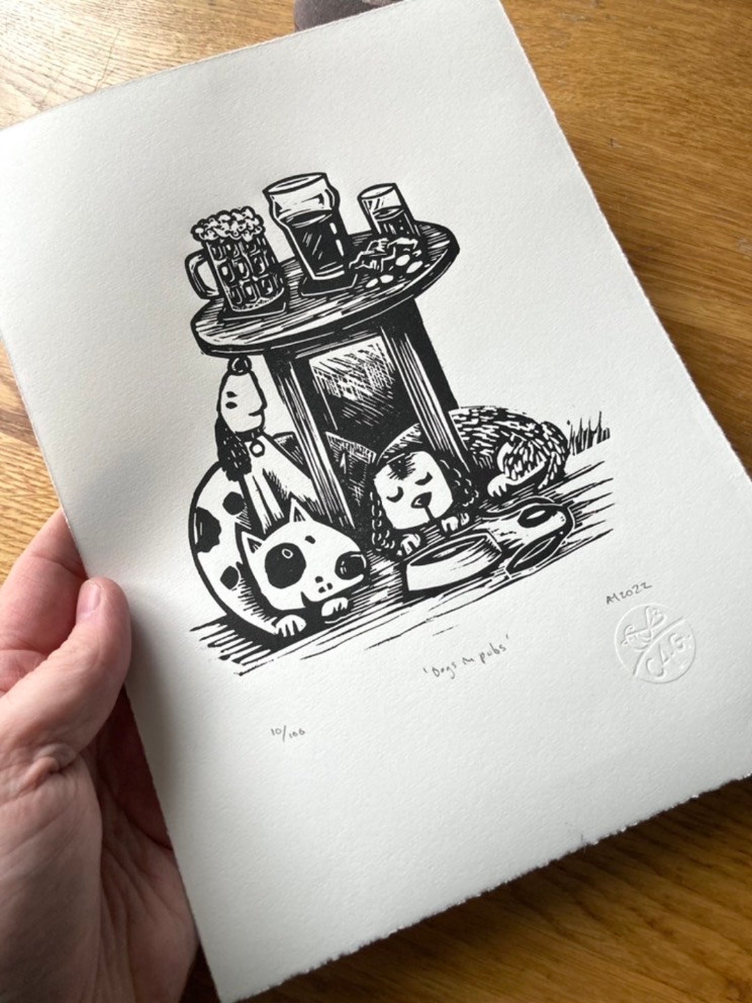 Dogs in Pubs - Sleeping - British Pub -beer Drink - Linocut Print ...