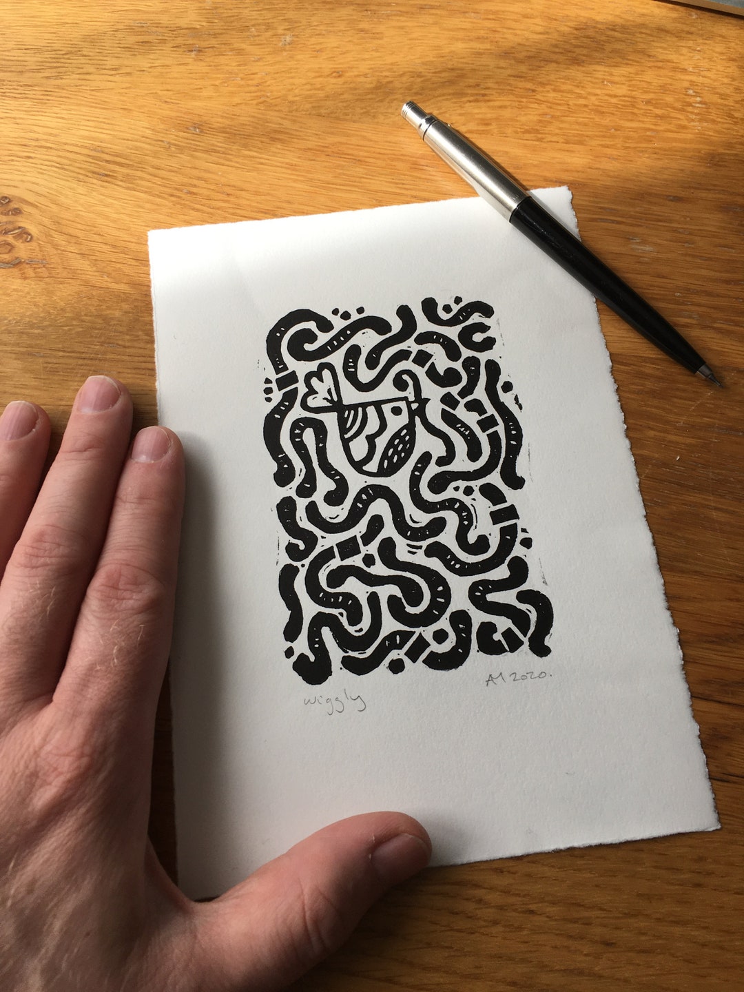 Wiggly Worms - Linocut Print - Handmade Art Print - Contemporary Print ...