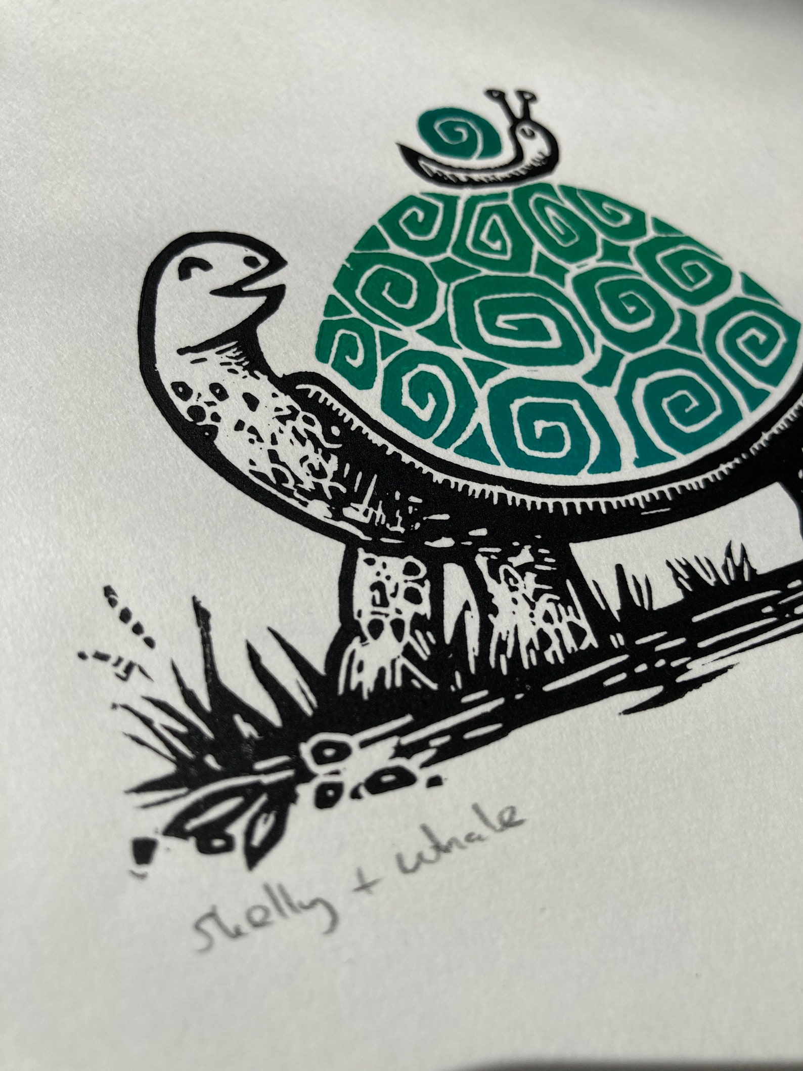 Tortoise handprinted Linocut print colourful tortoise & | Etsy
