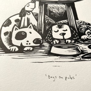 Dogs in Pubs - Sleeping - British Pub -beer Drink - Linocut Print ...