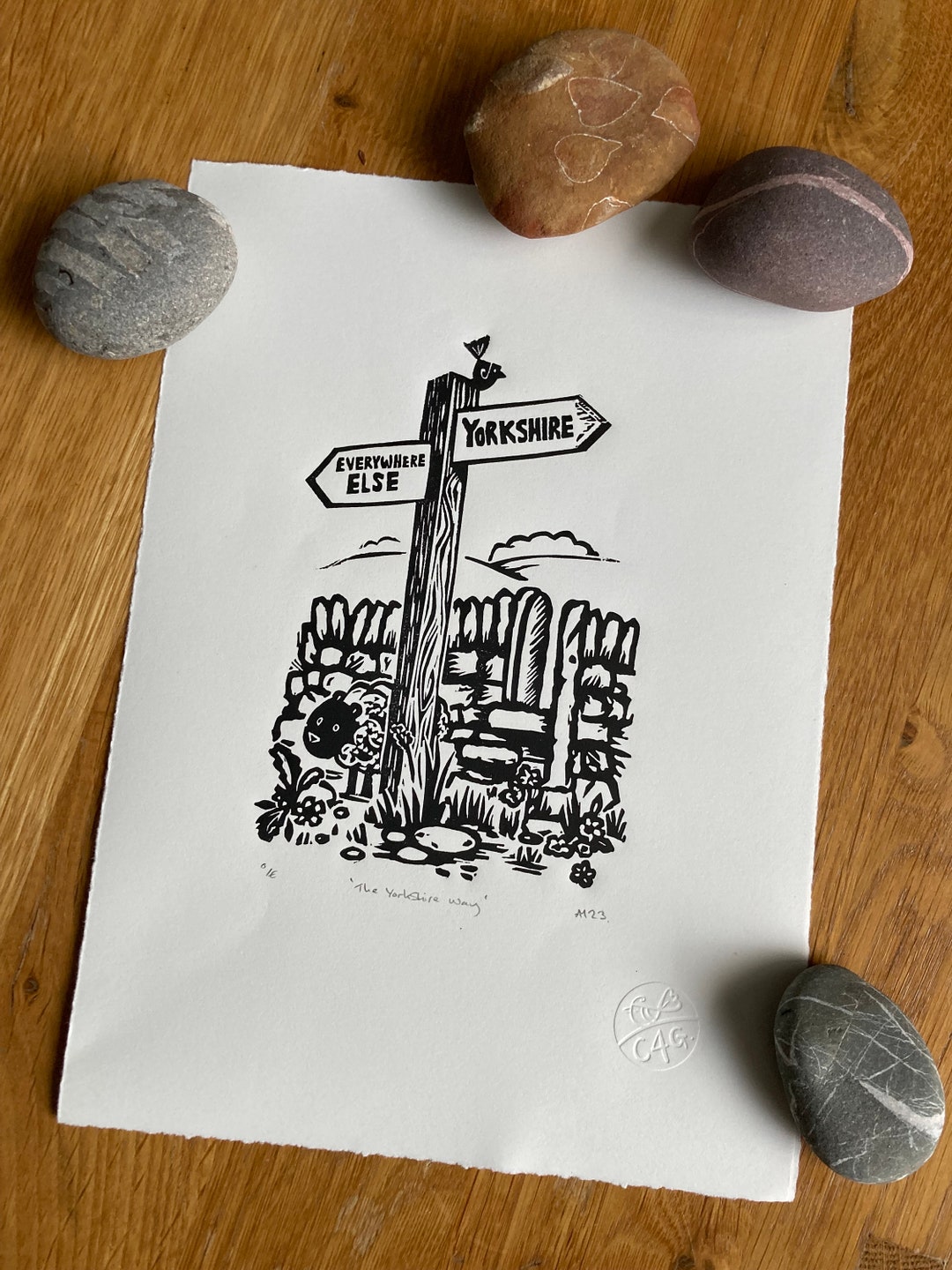 The Yorkshire Way - Humourous Sign Post - Linocut Print - Handmade Art ...