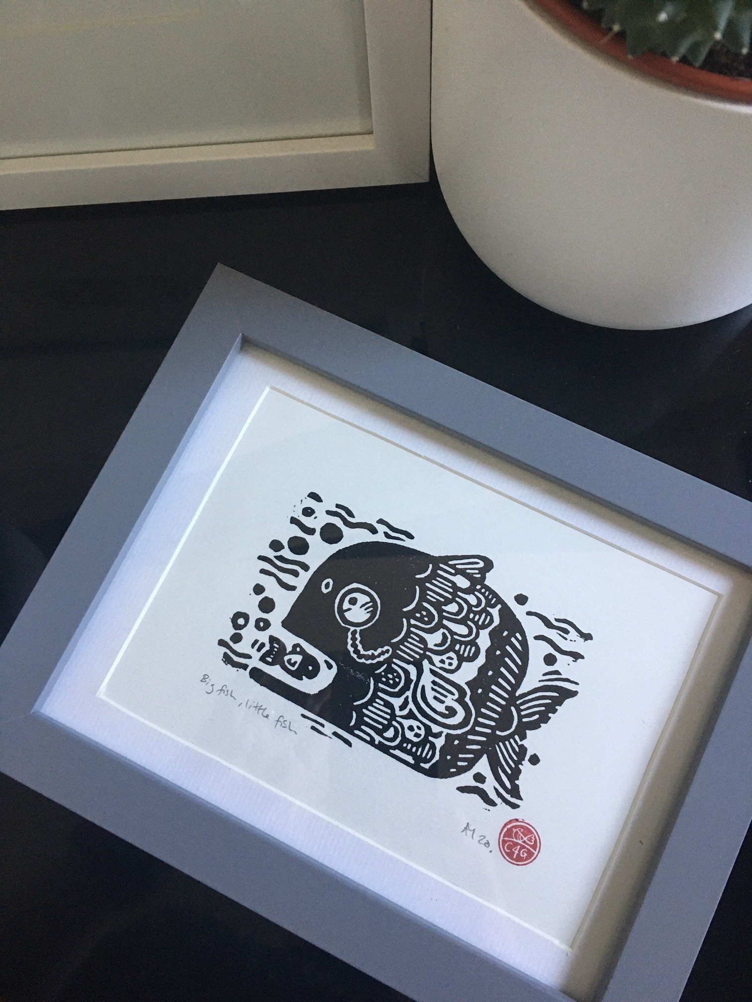 Big Fish Little Fish Linocut Print Handmade Art Print - Etsy UK