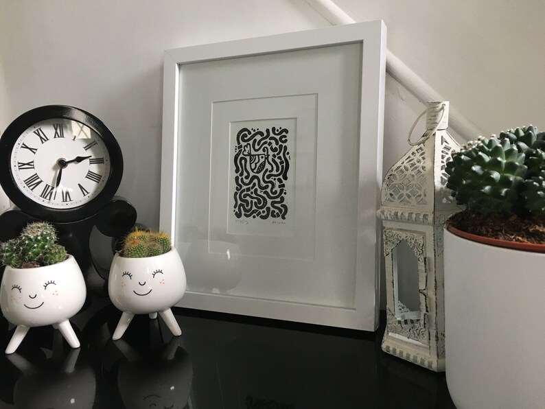 Wiggly worms Linocut print handmade art print | Etsy