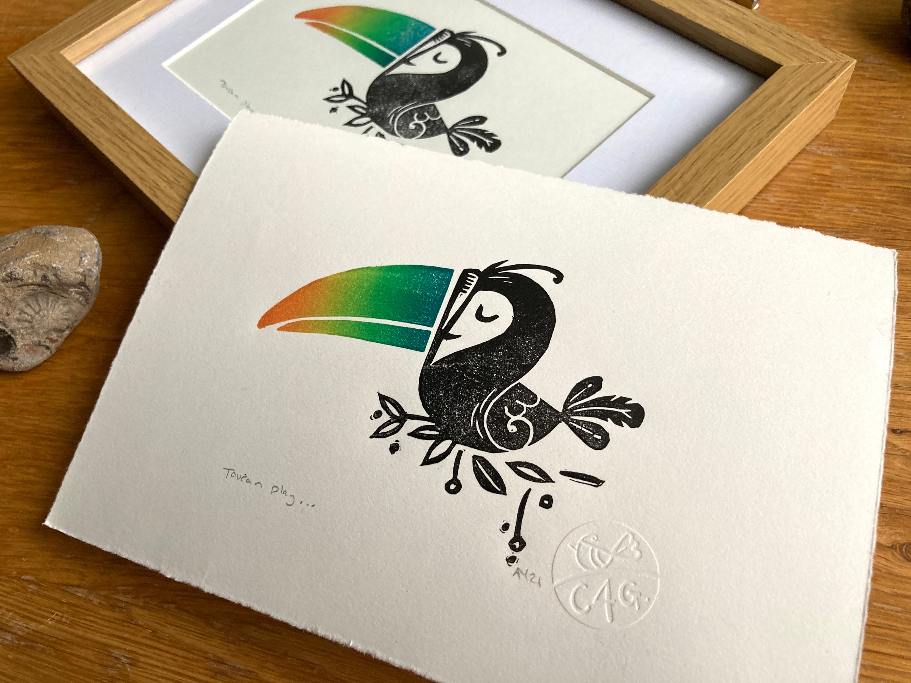 Toucan Handprinted Linocut Print Colourful Toucan Bird & - Etsy