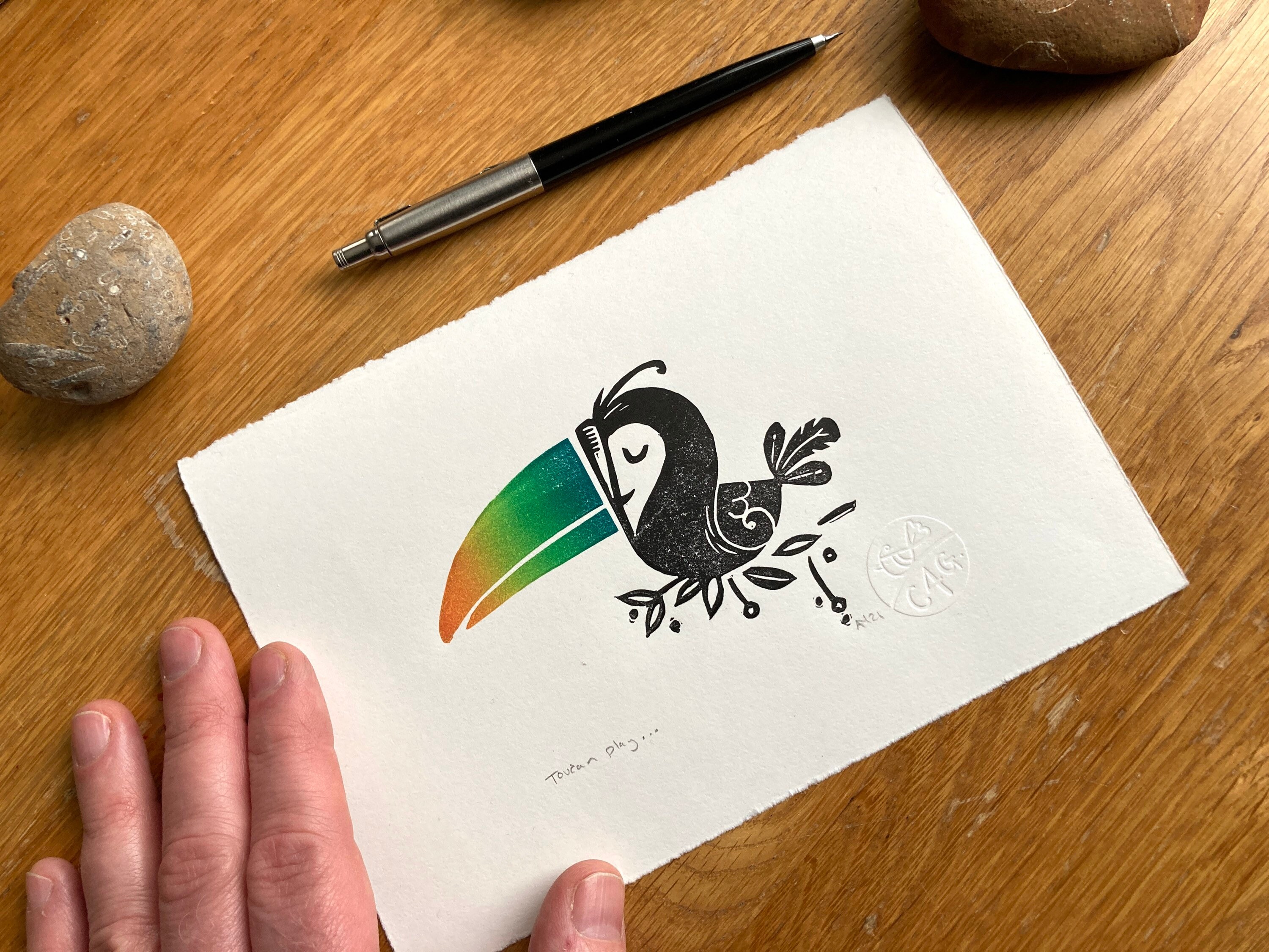 Toucan Handprinted Linocut Print Colourful Toucan Bird & - Etsy