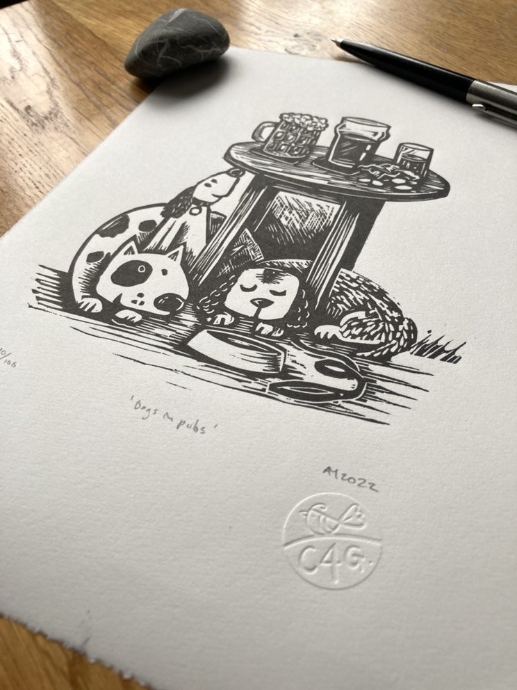 Dogs in Pubs Sleeping British Pub beer Drink Linocut - Etsy