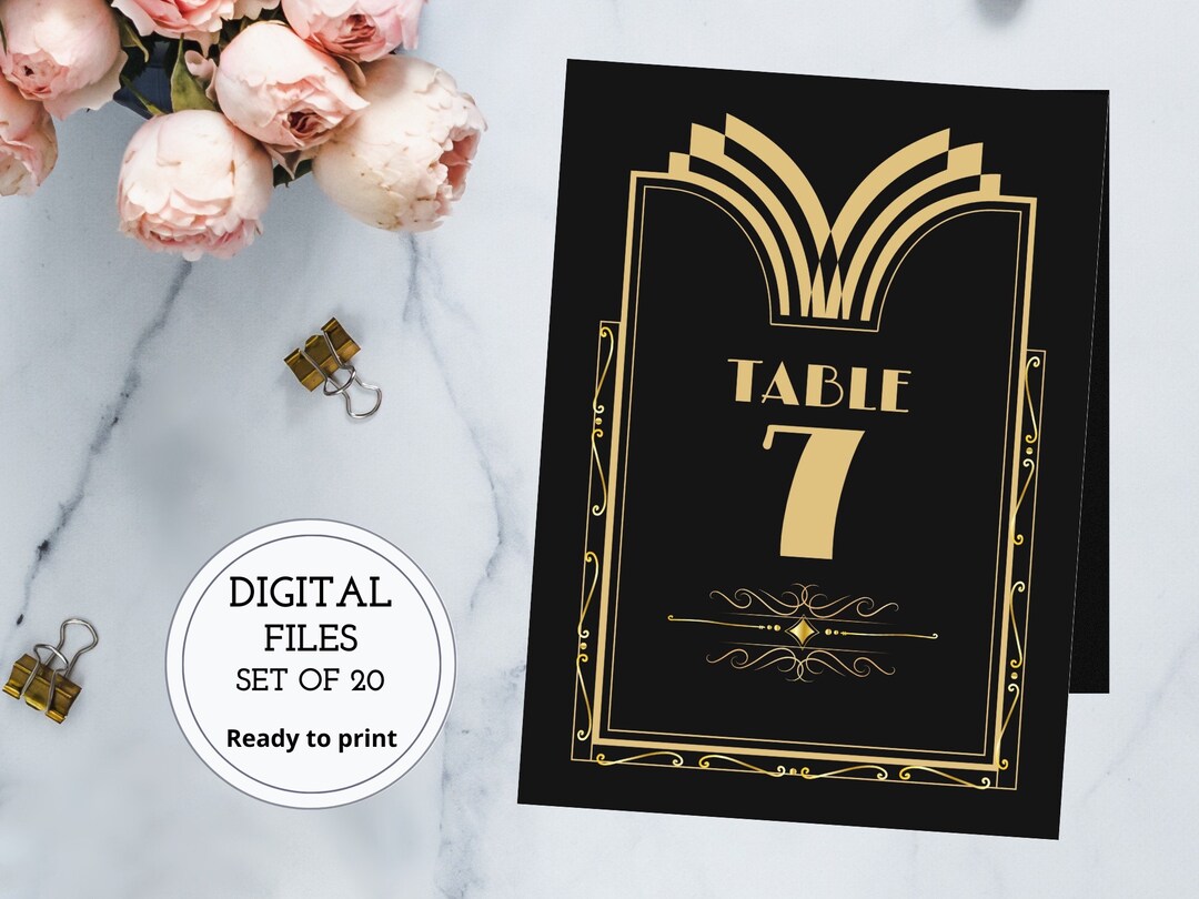 Gatsby Folded Number Table Cards Wedding Table Number Art Deco Gold ...