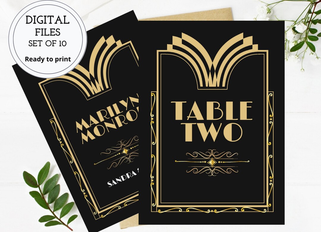 Gatsby Table Numbers Wedding Table Number Printable Art Deco Gold Table ...