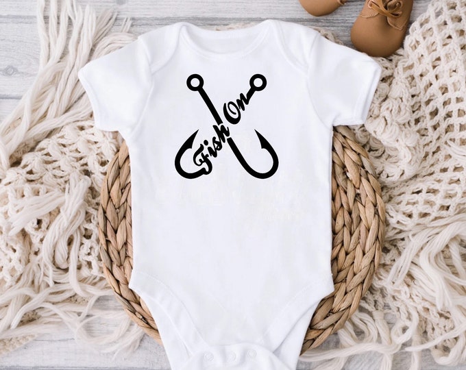 Fish on Fishing Baby Bodysuit | Hook Bait Boat Day Infant Clothes ...