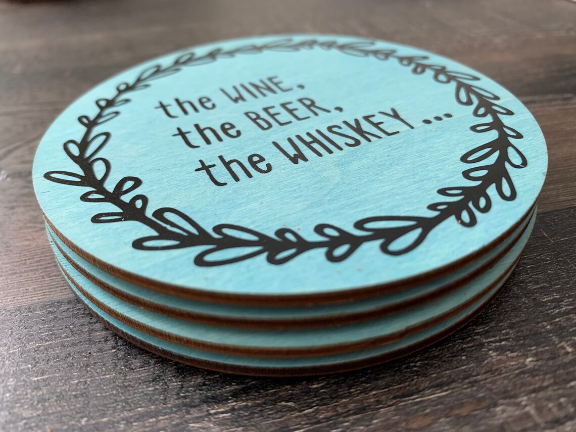 Coaster Set-wine, Beer, Whiskey - Etsy UK