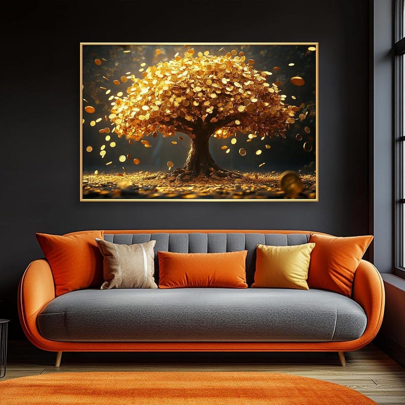 Money Tree Poster: Golden Coins Falling, Modern Wealth Art - Etsy