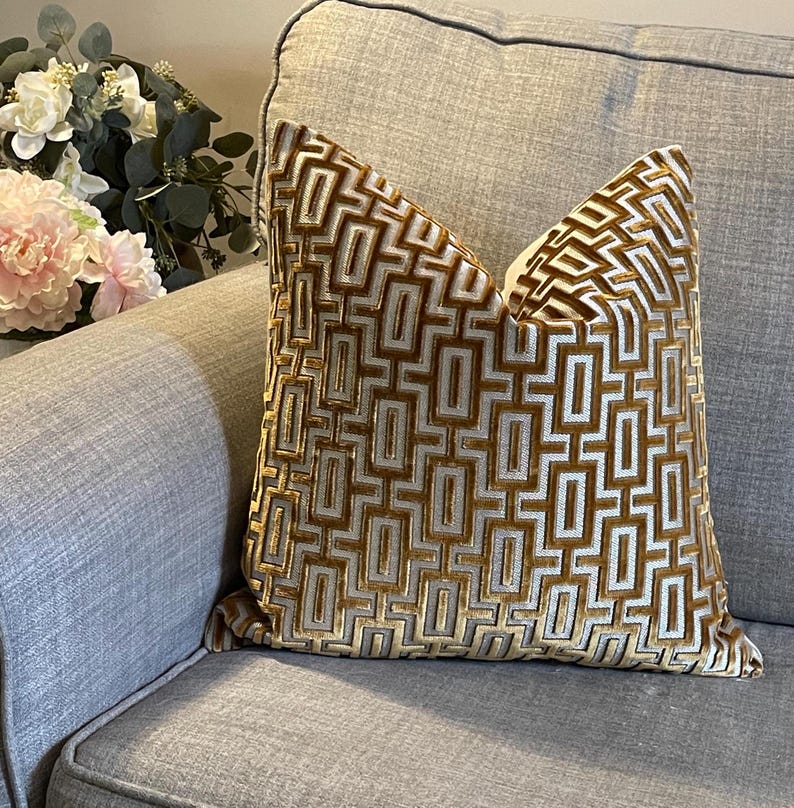 GOLD Geometric Velvet Designer Decorative Pillow Cover - Luxurious ...